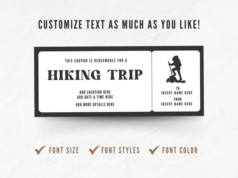 Editable Hiking Trip Coupon, Custom Wilderness Hike Gift Certificate ...
