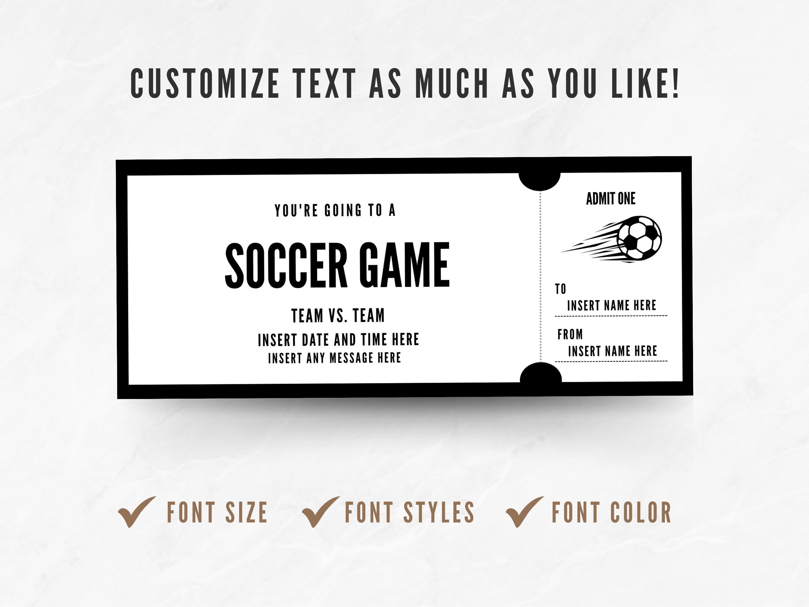 Editable Soccer Game Ticket Template, Printable Football Ticket ...