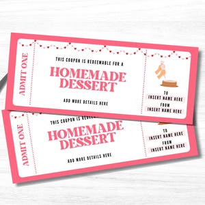 Editable Homemade Dessert Coupon, Printable Baked Good Ticket Template ...
