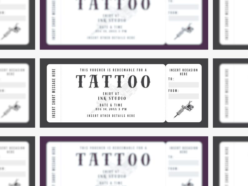 Tattoo Ticket Gift Voucher, Editable Gift Certificate Template, Custom ...