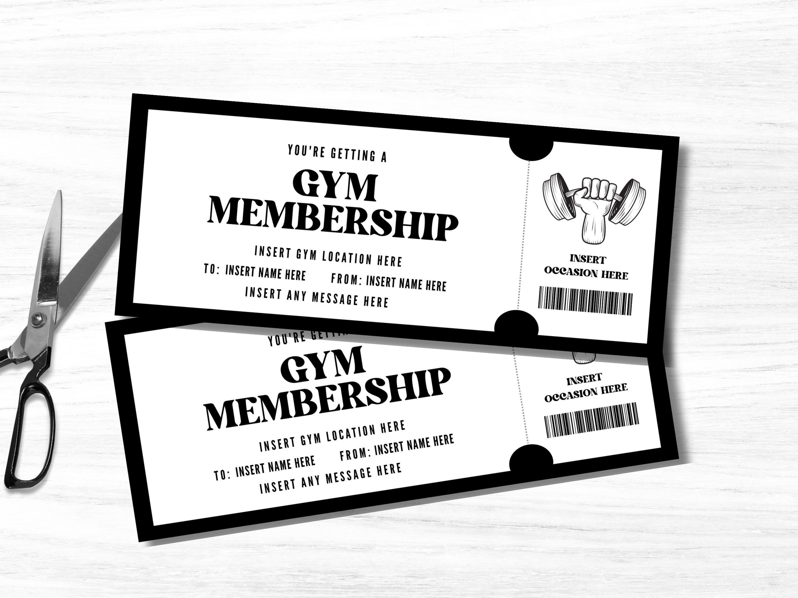Editable Gym Membership Coupon, Custom Fitness Club Membership Ticket ...