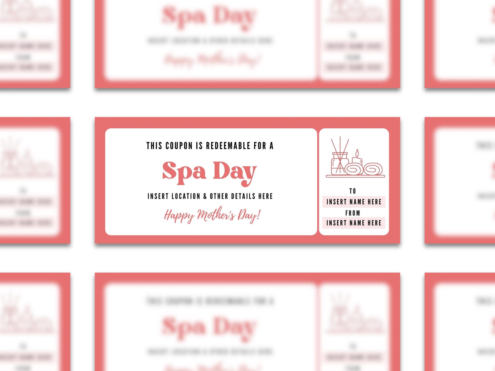 Editable Spa Day Coupon, Printable Spa Ticket Voucher, Custom Mother's ...