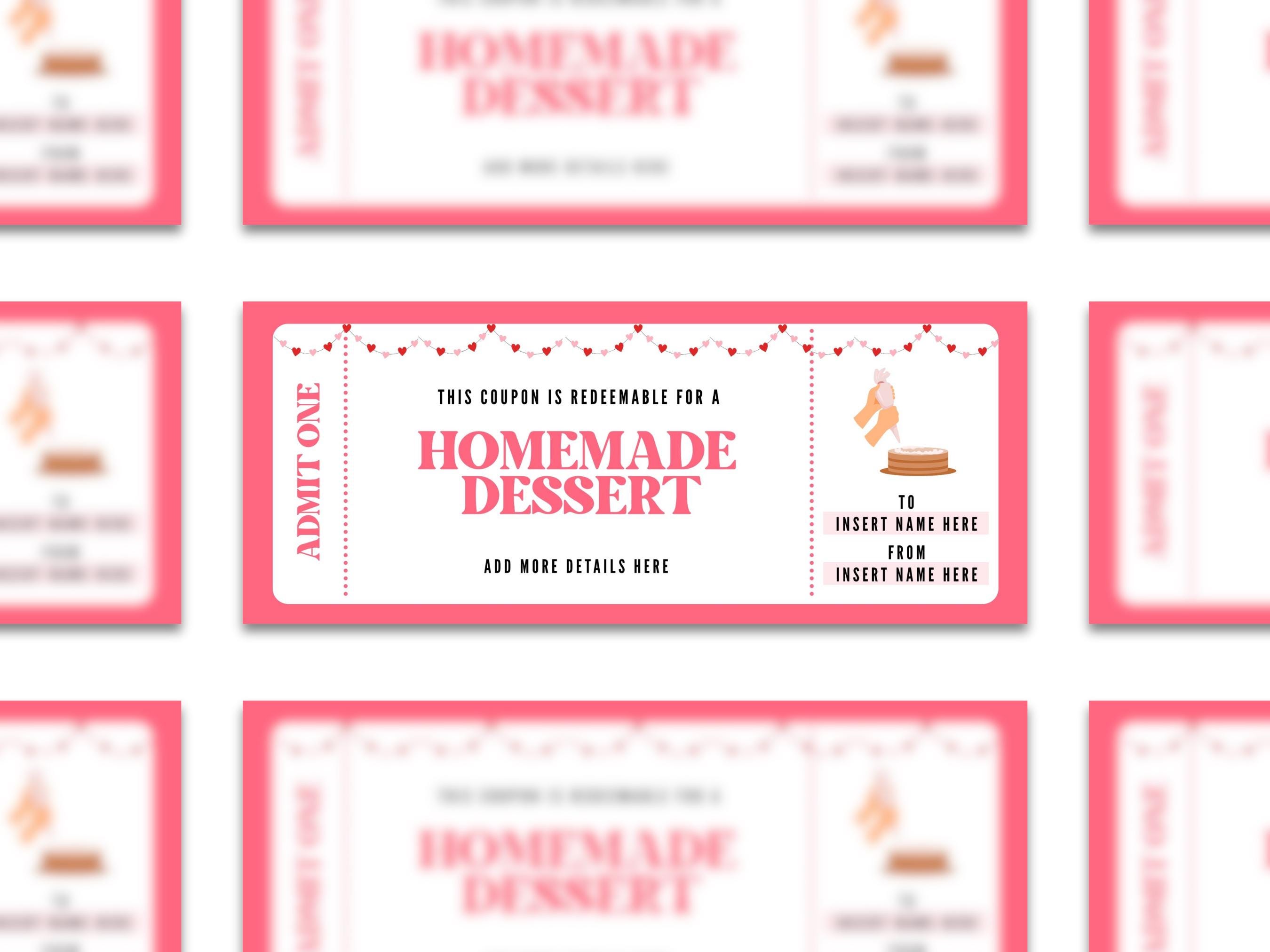 Editable Homemade Dessert Coupon, Printable Baked Good Ticket Template ...