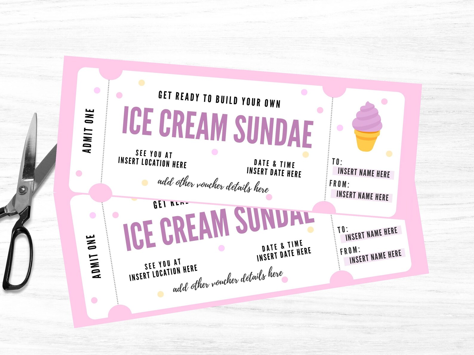 Editable Build Your Own Ice Cream Sundae Coupon, Custom Ice Cream Date ...