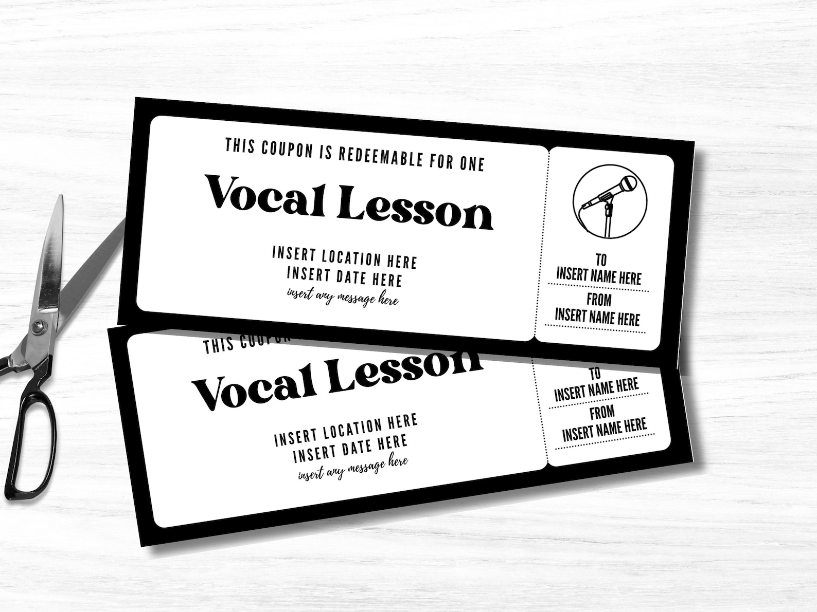 Editable Vocal Lesson Coupon, Custom Singing Class Ticket Template ...