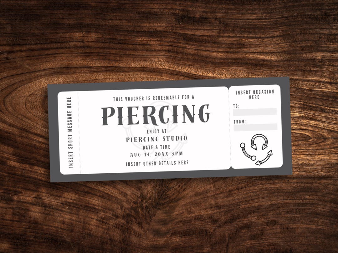 Piercing Ticket Gift Voucher, Editable Gift Certificate Template ...