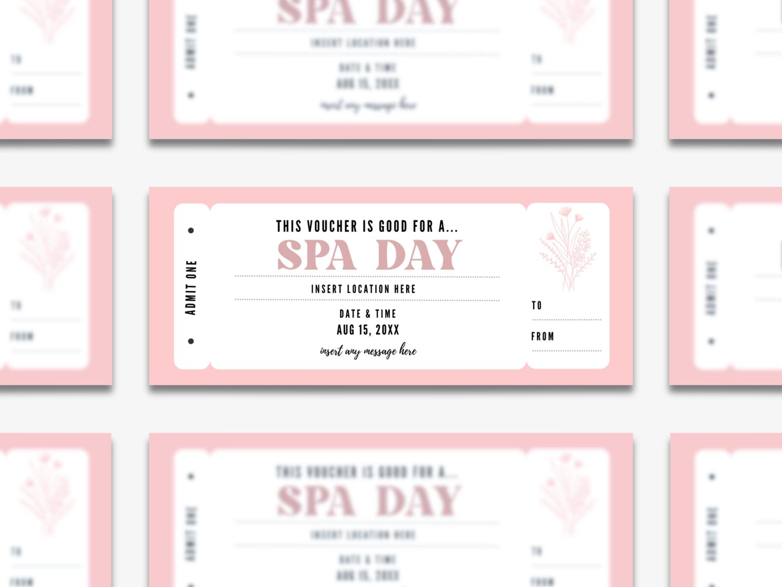 Editable Spa Day Coupon, Printable Spa Ticket Voucher, Custom Spa Day ...