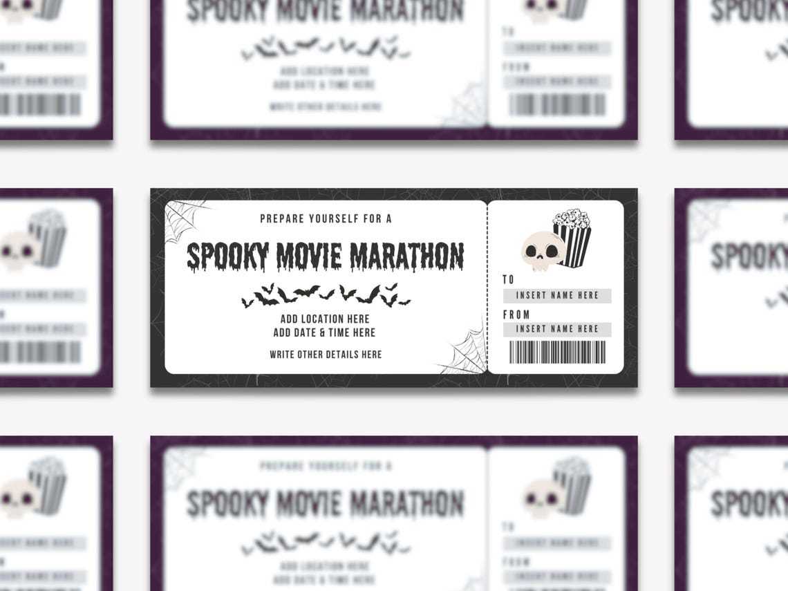 Editable Scary Movie Ticket Template, Custom Halloween Movie Marathon ...
