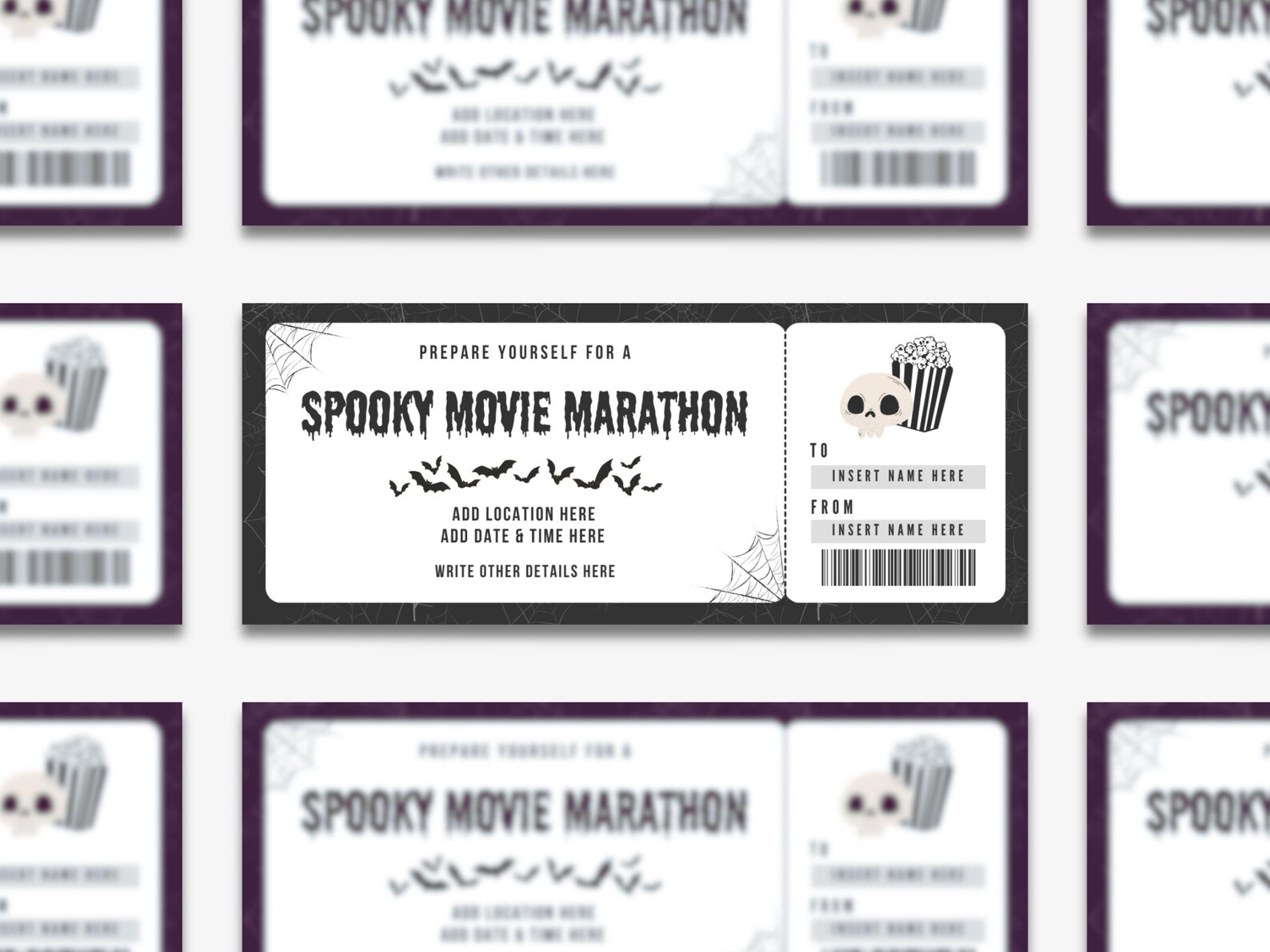 Editable Scary Movie Ticket Template, Custom Halloween Movie Marathon ...