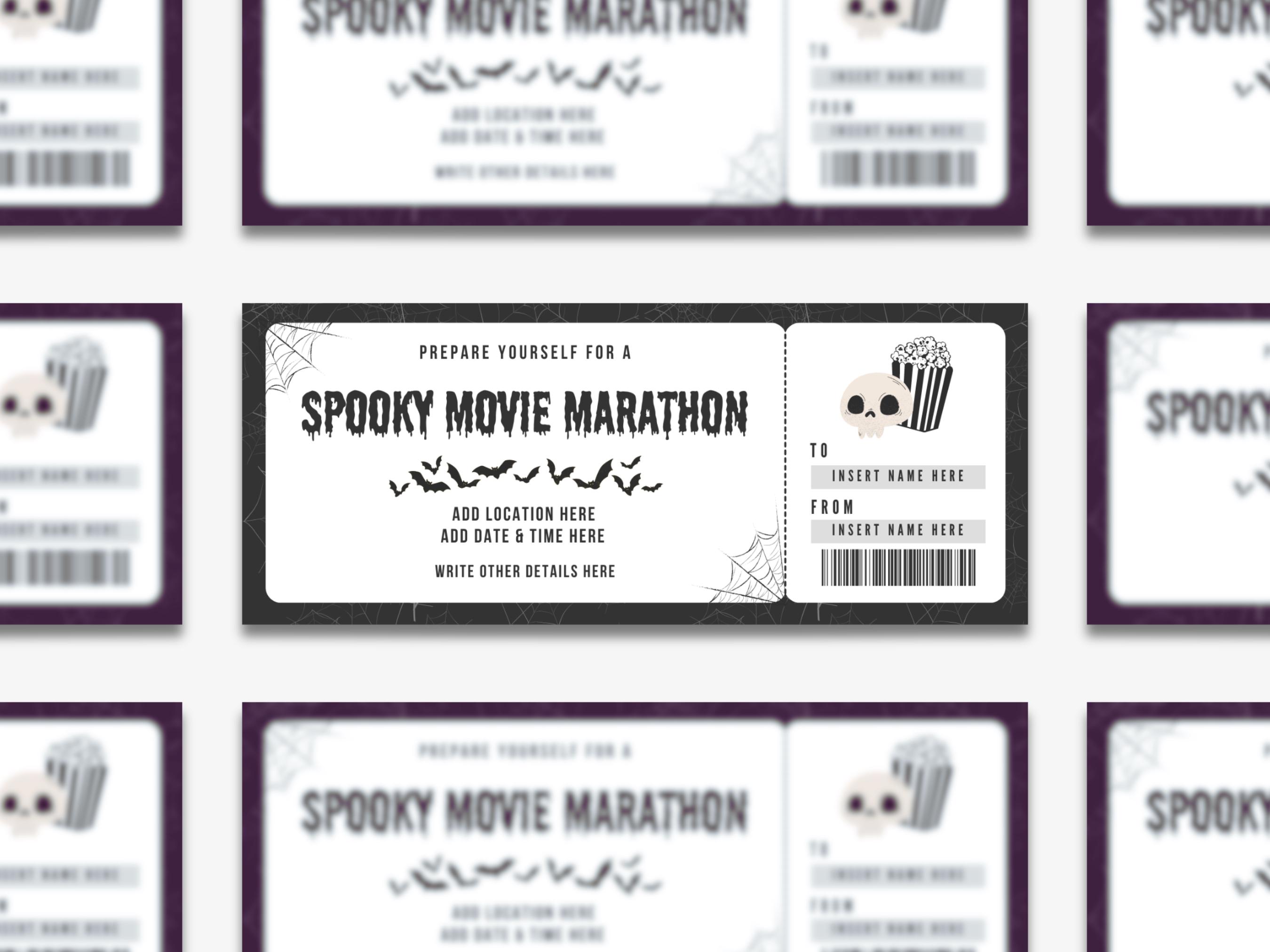 Editable Scary Movie Ticket Template, Custom Halloween Movie Marathon ...