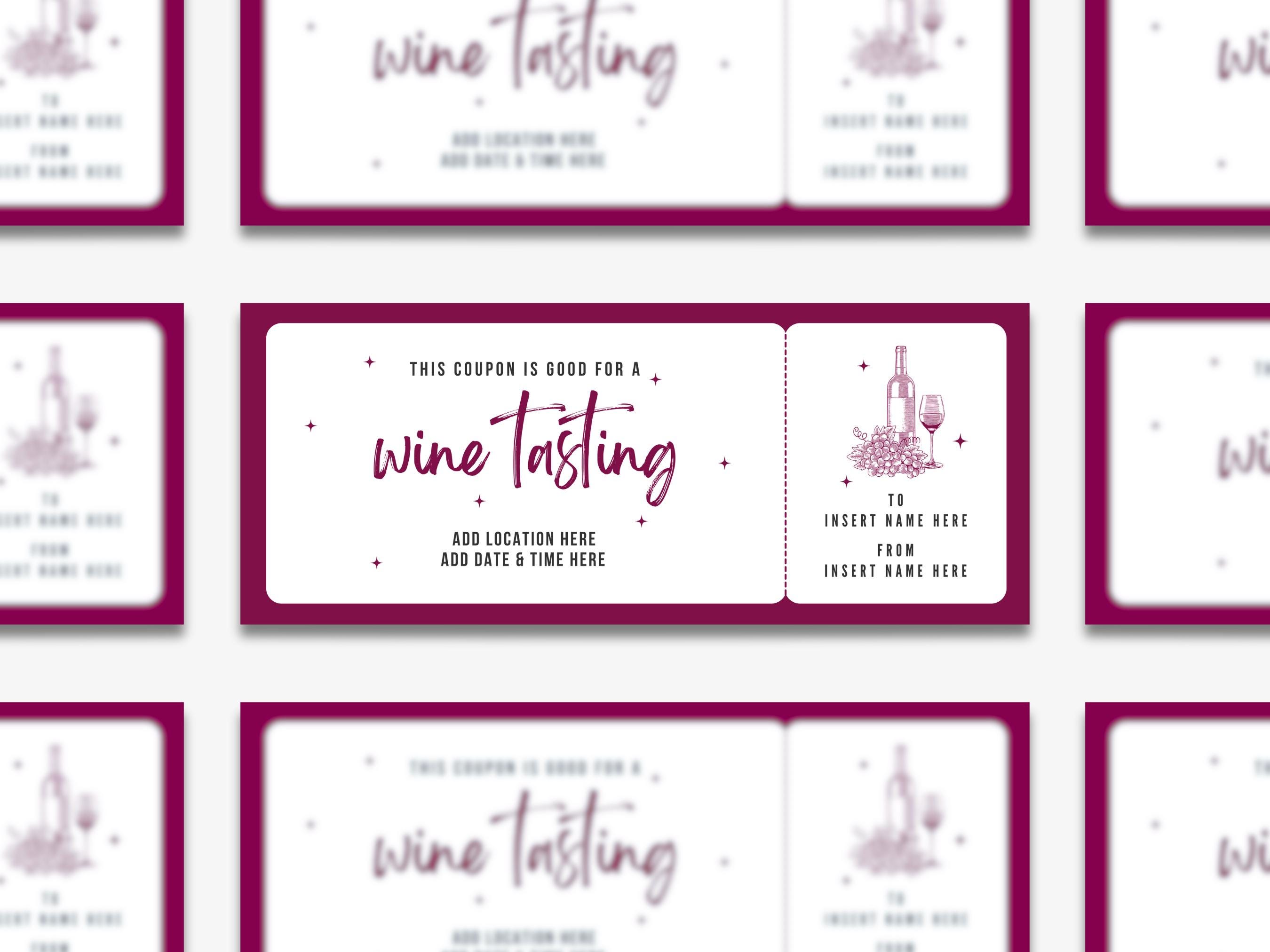Printable Wine Tasting Coupon Template, Editable Winery Ticket Template ...