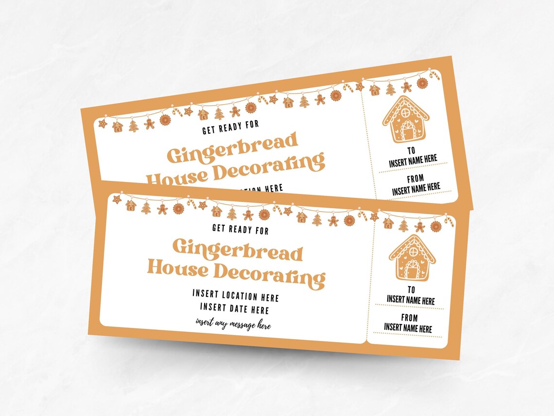 Editable Gingerbread House Decorating Ticket Template, Custom ...
