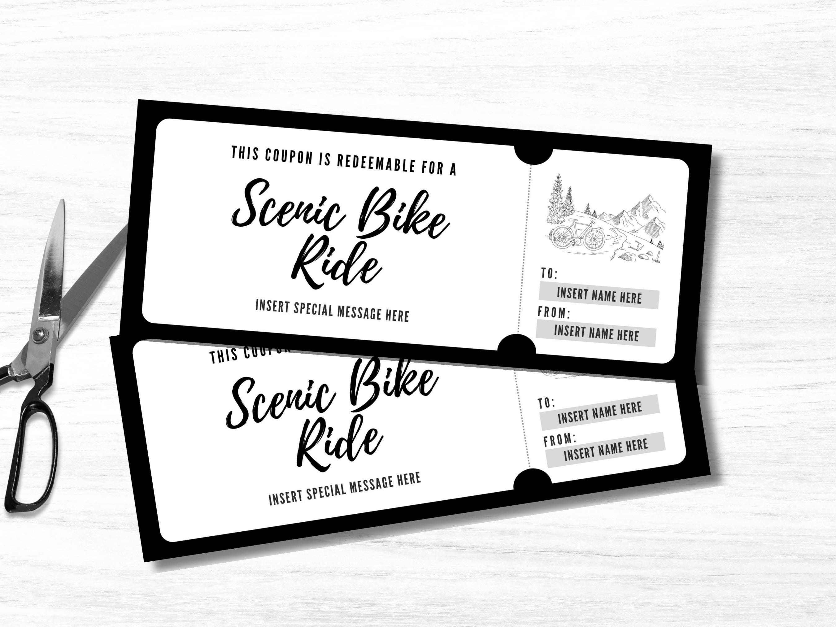 Editable Scenic Bike Ride Coupon Template, Custom Bicycle Ride Voucher ...