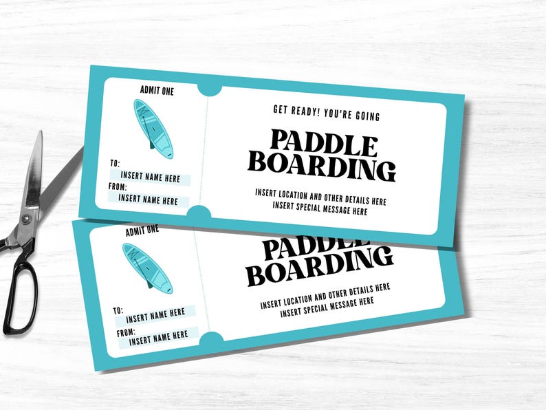 Editable Paddle Boarding Coupon, Custom Paddle Board Tour Ticket ...