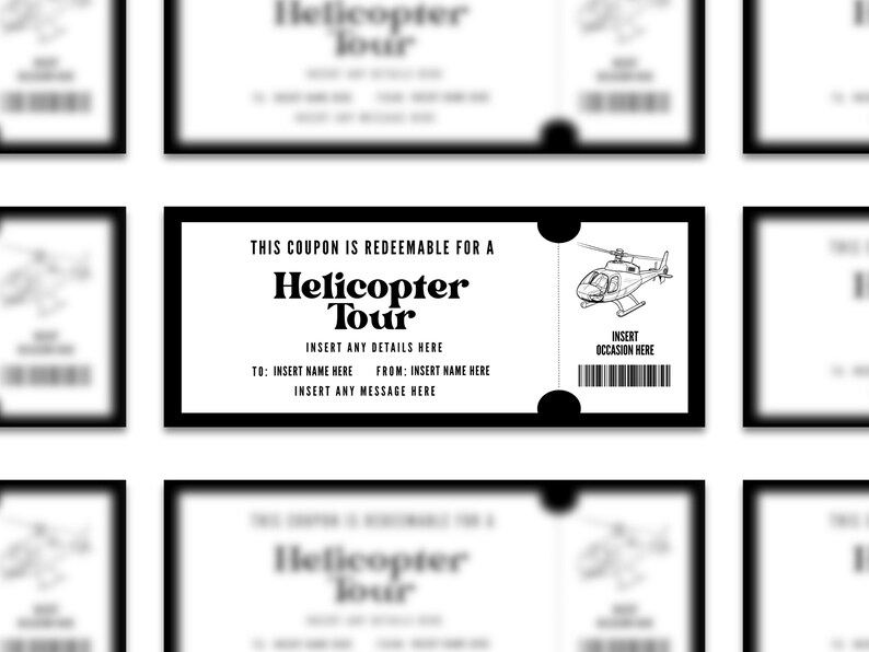 Editable Helicopter Tour Ticket Template, Printable Helicopter Ride ...