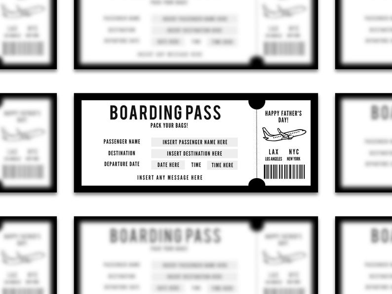 Editable Boarding Pass Template, Printable Plane Ticket, Personalized ...
