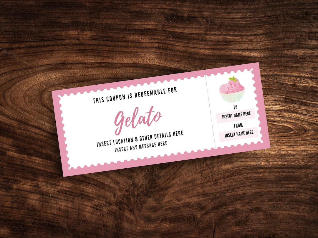 Editable Gelato Coupon, Custom Gelato Gift Certificate, Digital Sorbet ...