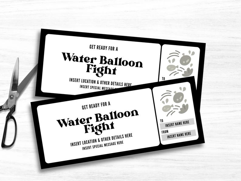 Editable Water Balloon Fight Ticket Template, Custom Water Balloon ...