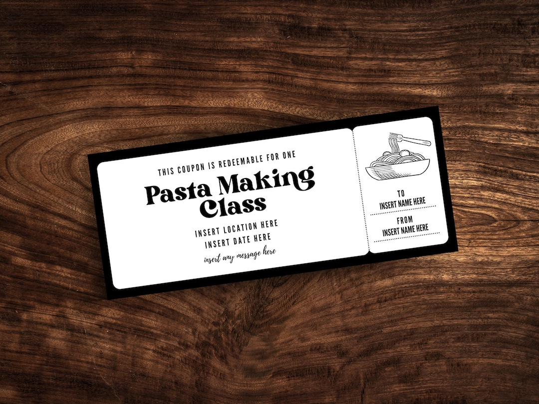 Printable Pasta Making Class Coupon Template, Editable Pasta Class ...