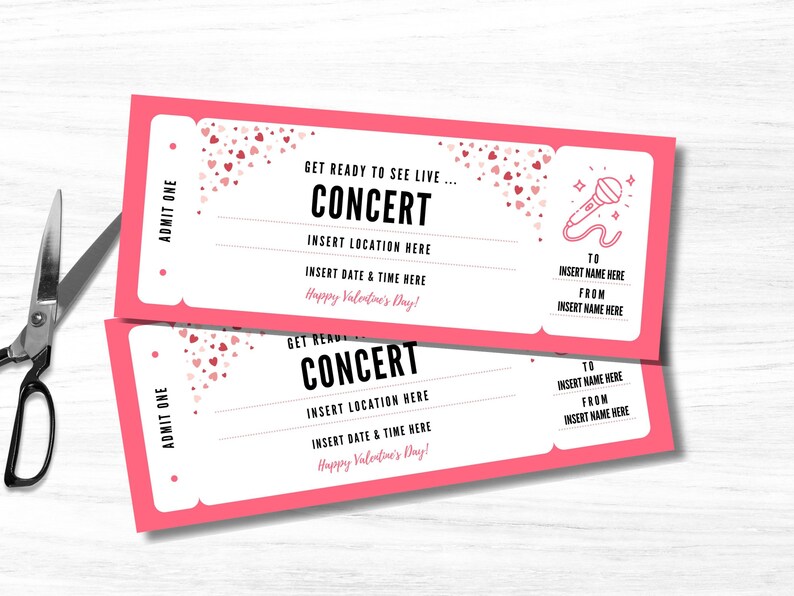 Custom Concert Valentine's Day Ticket Template, Printable Concert ...