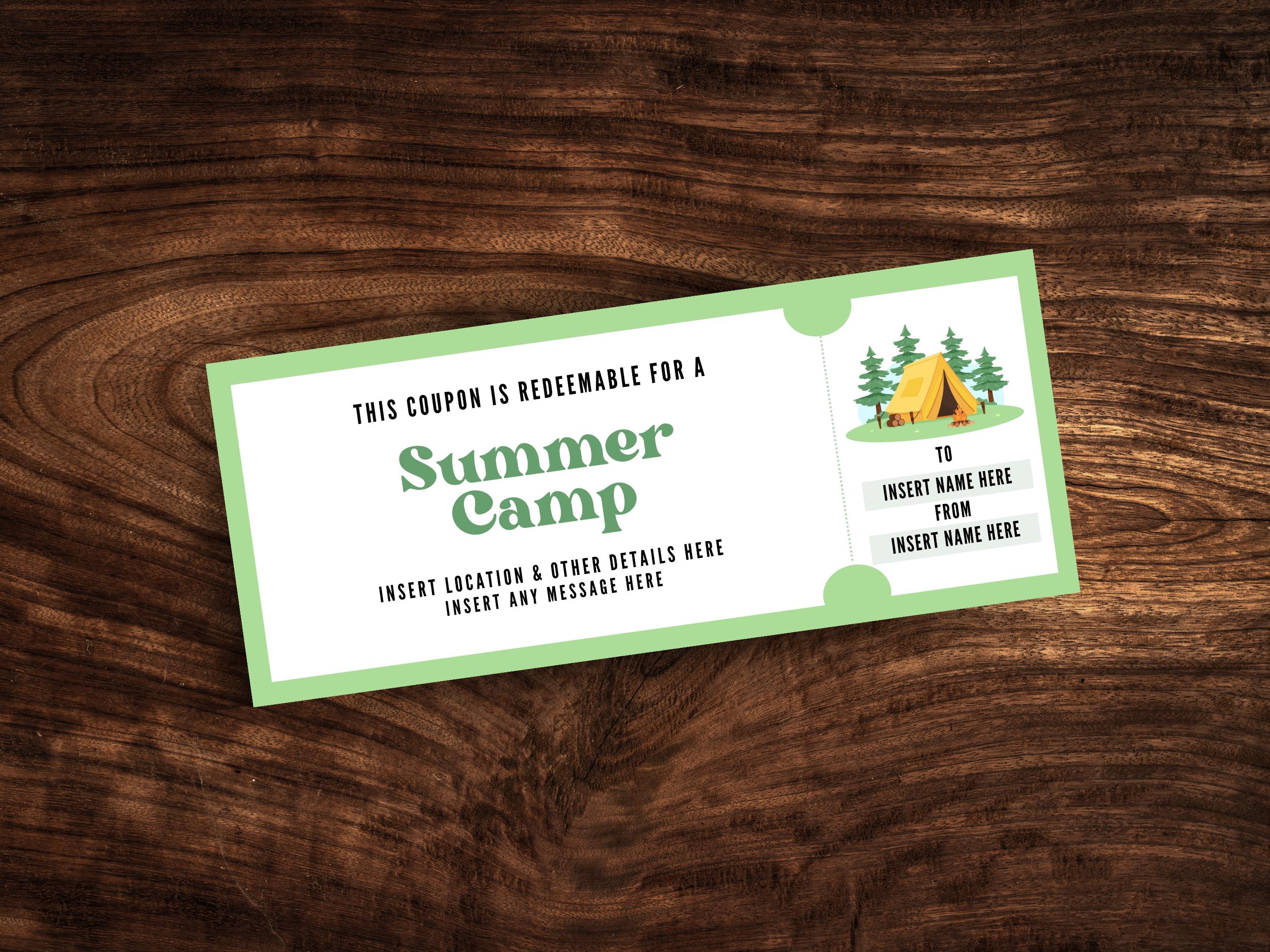 Editable Summer Camp Ticket Template, Custom Kids Summer Camp Coupon ...