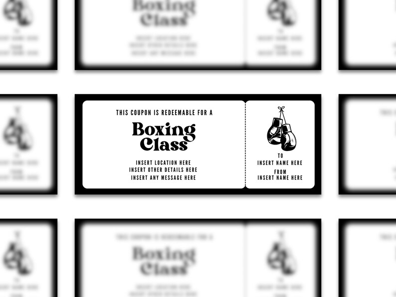 Editable Boxing Class Coupon, Custom Boxing Lesson Ticket Template ...