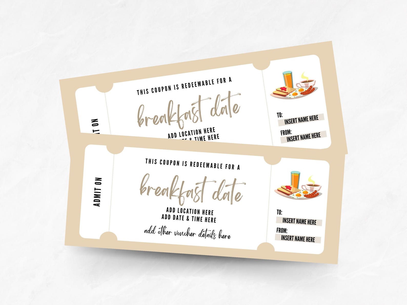 Editable Breakfast Date, Printable Breakfast Date Ticket Template ...