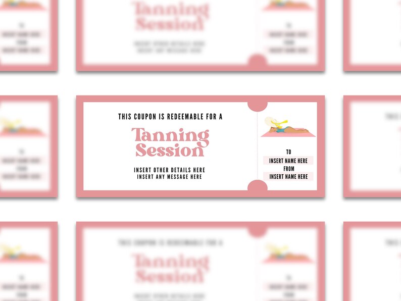 Editable Tanning Session Ticket Template, Printable Sunbathing Coupon ...