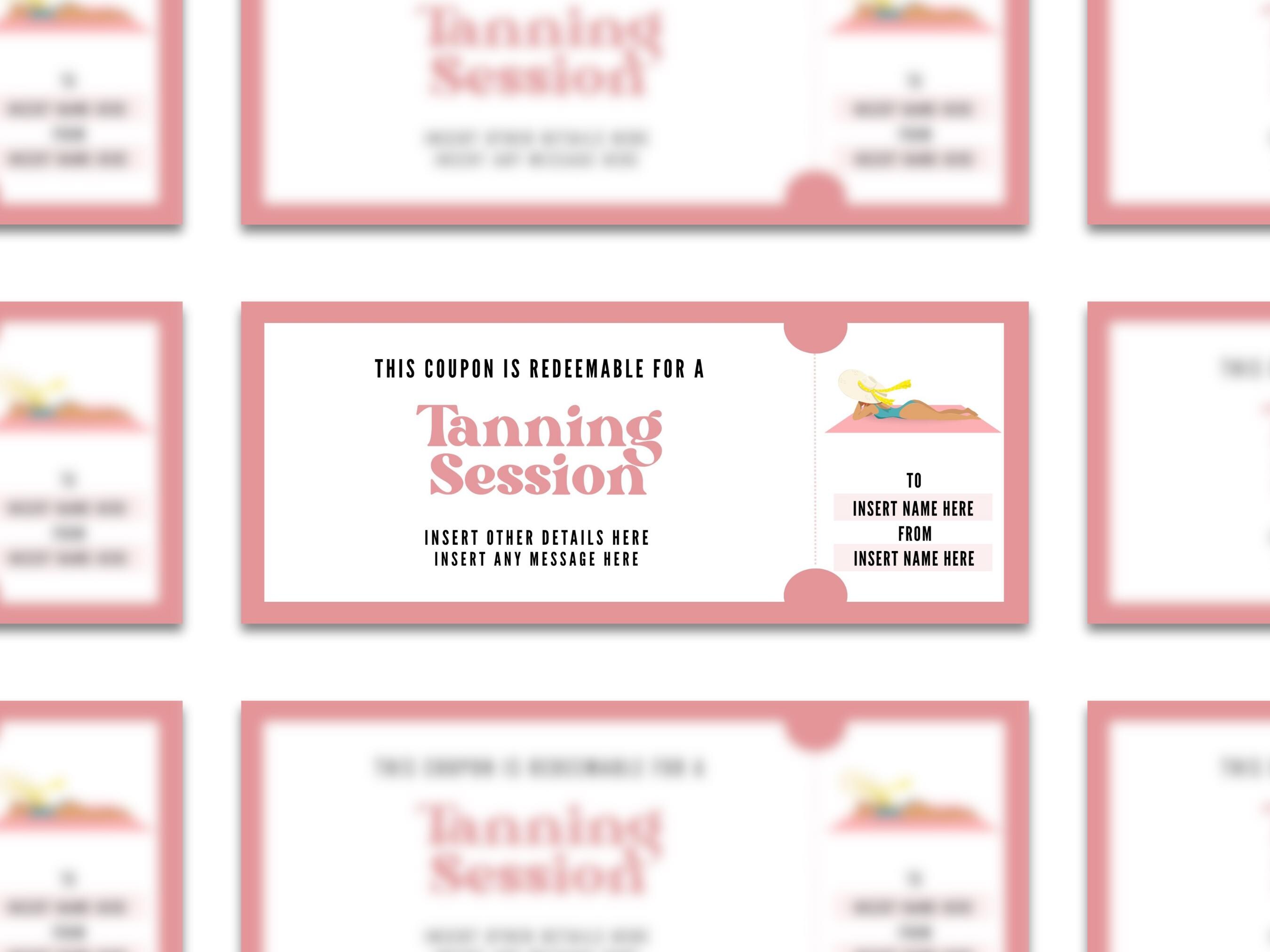 Editable Tanning Session Ticket Template, Printable Sunbathing Coupon ...