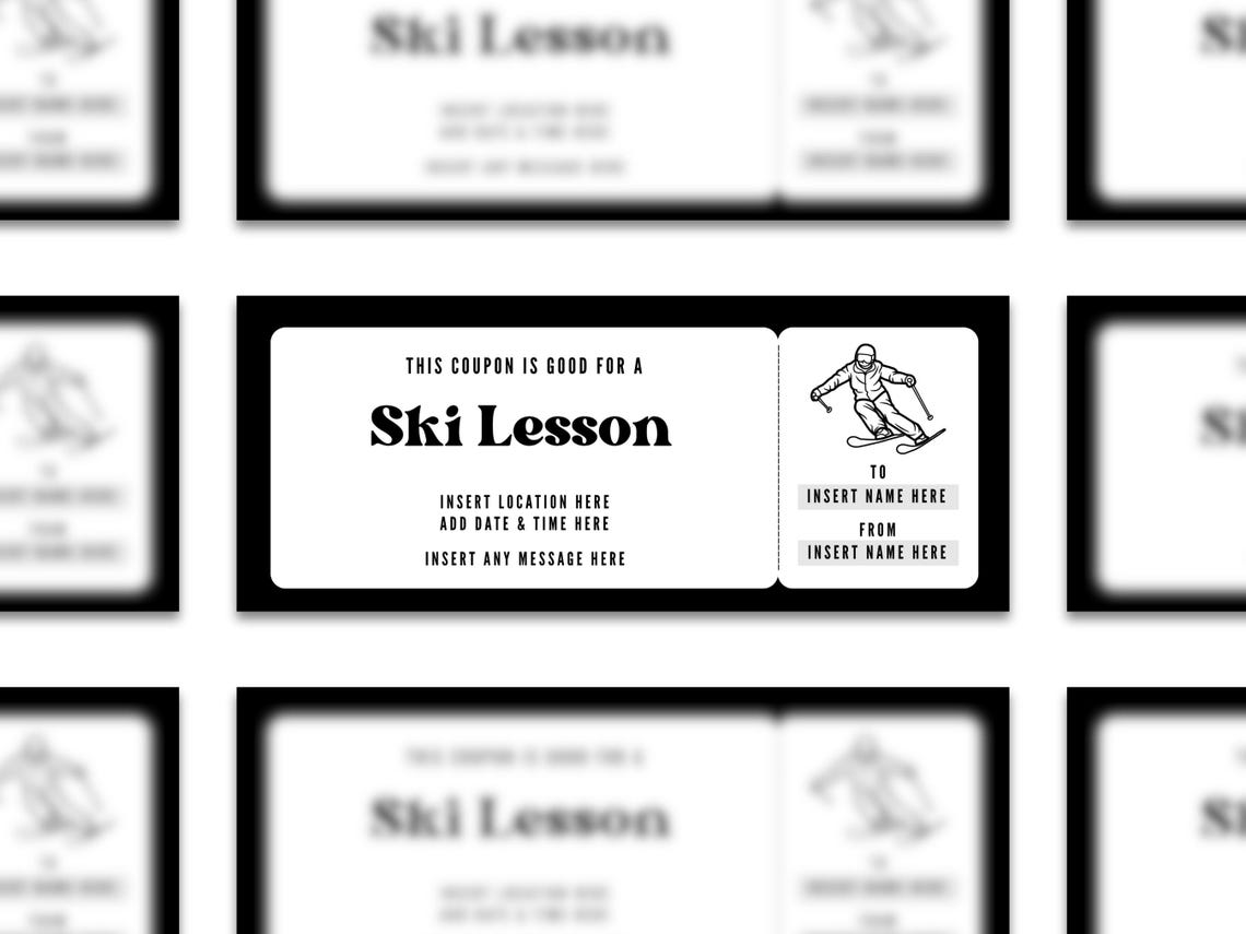Editable Ski Lesson Lift Ticket Template, Custom Ski Class Coupon ...