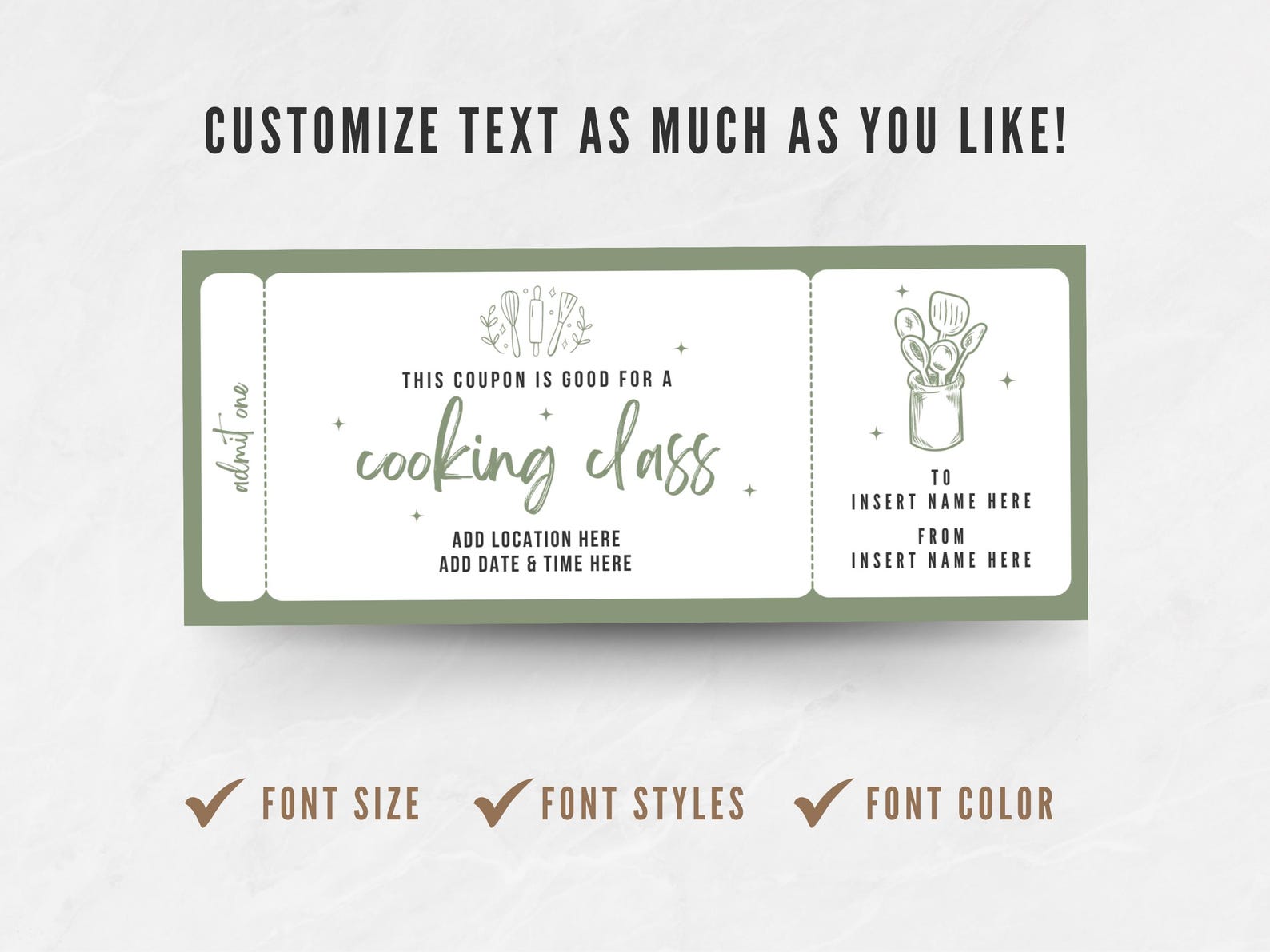 Printable Cooking Class Coupon Template, Editable Cooking Class Ticket ...