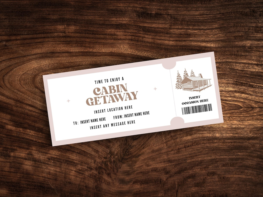 Editable Cabin Getaway Coupon Template, Custom Surprise Cozy Cabin ...