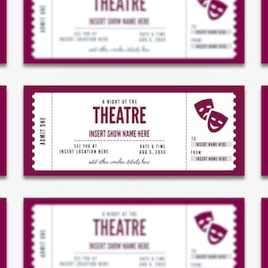 Custom Theater Ticket Template, Printable Play Show Ticket Coupon ...