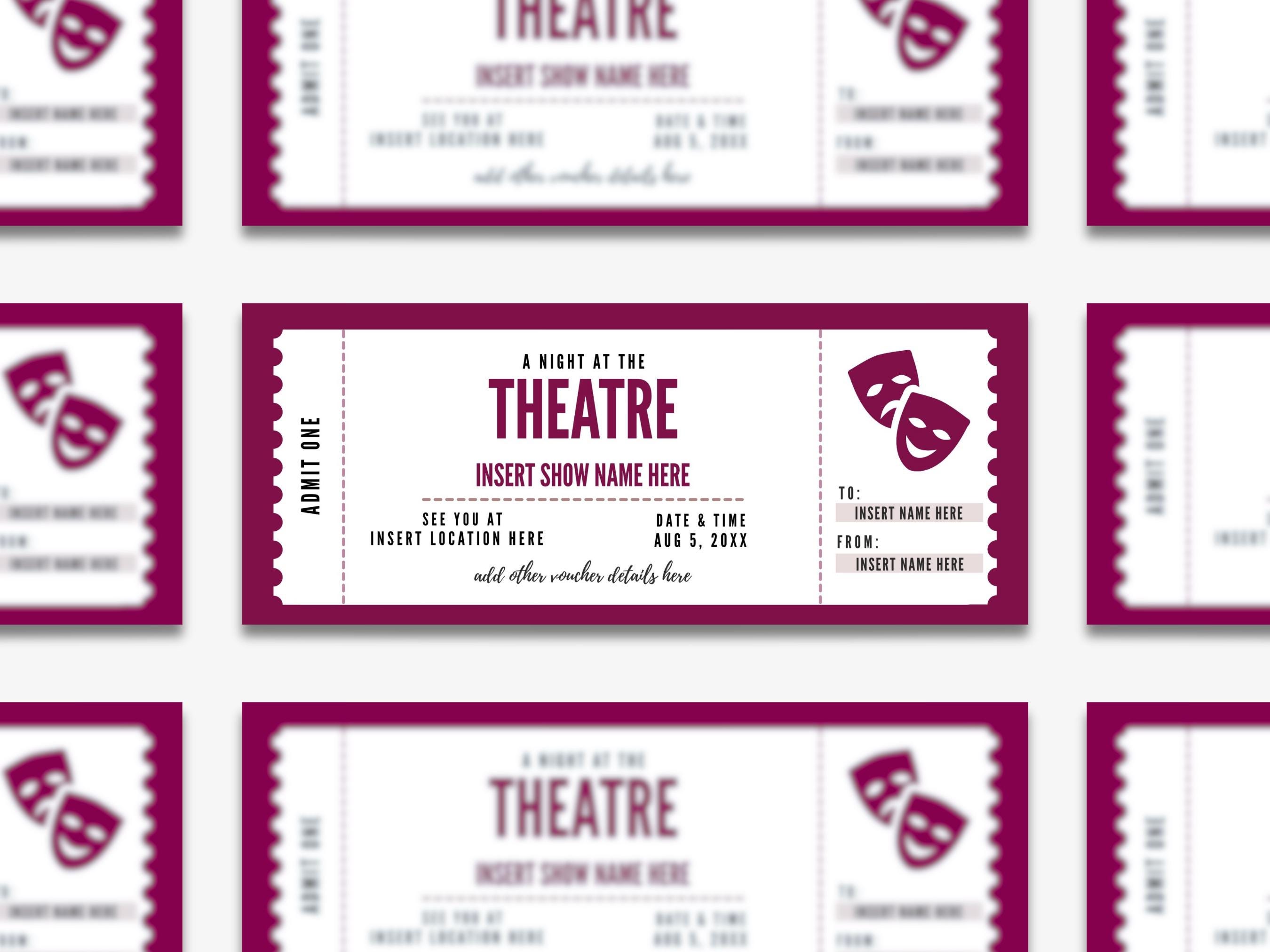 Custom Theater Ticket Template, Printable Play Show Ticket Coupon ...