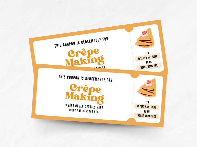 Editable Crêpe Making Coupon, Printable Breakfast Date Ticket Template ...