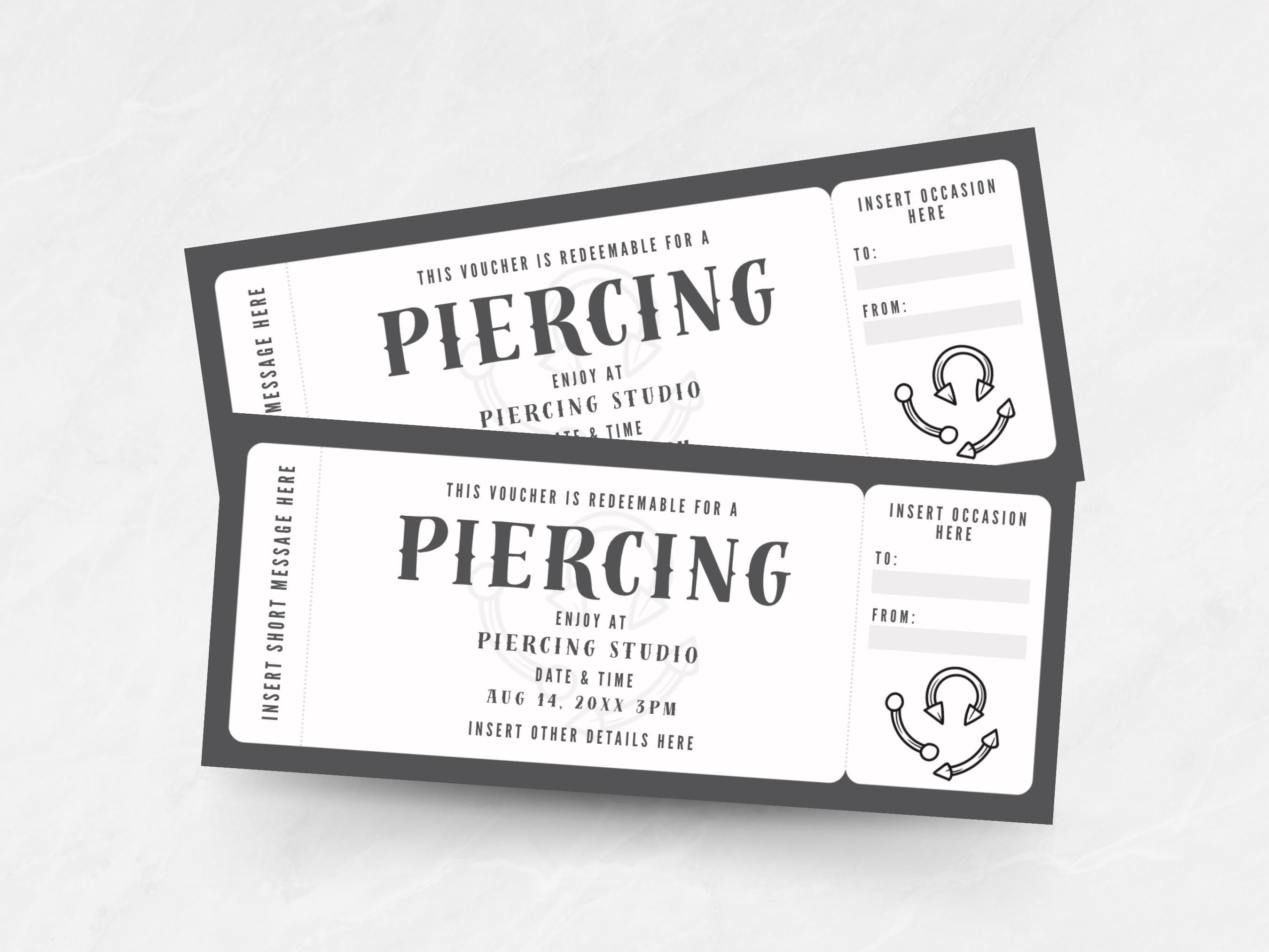Piercing Ticket Gift Voucher, Editable Gift Certificate Template ...