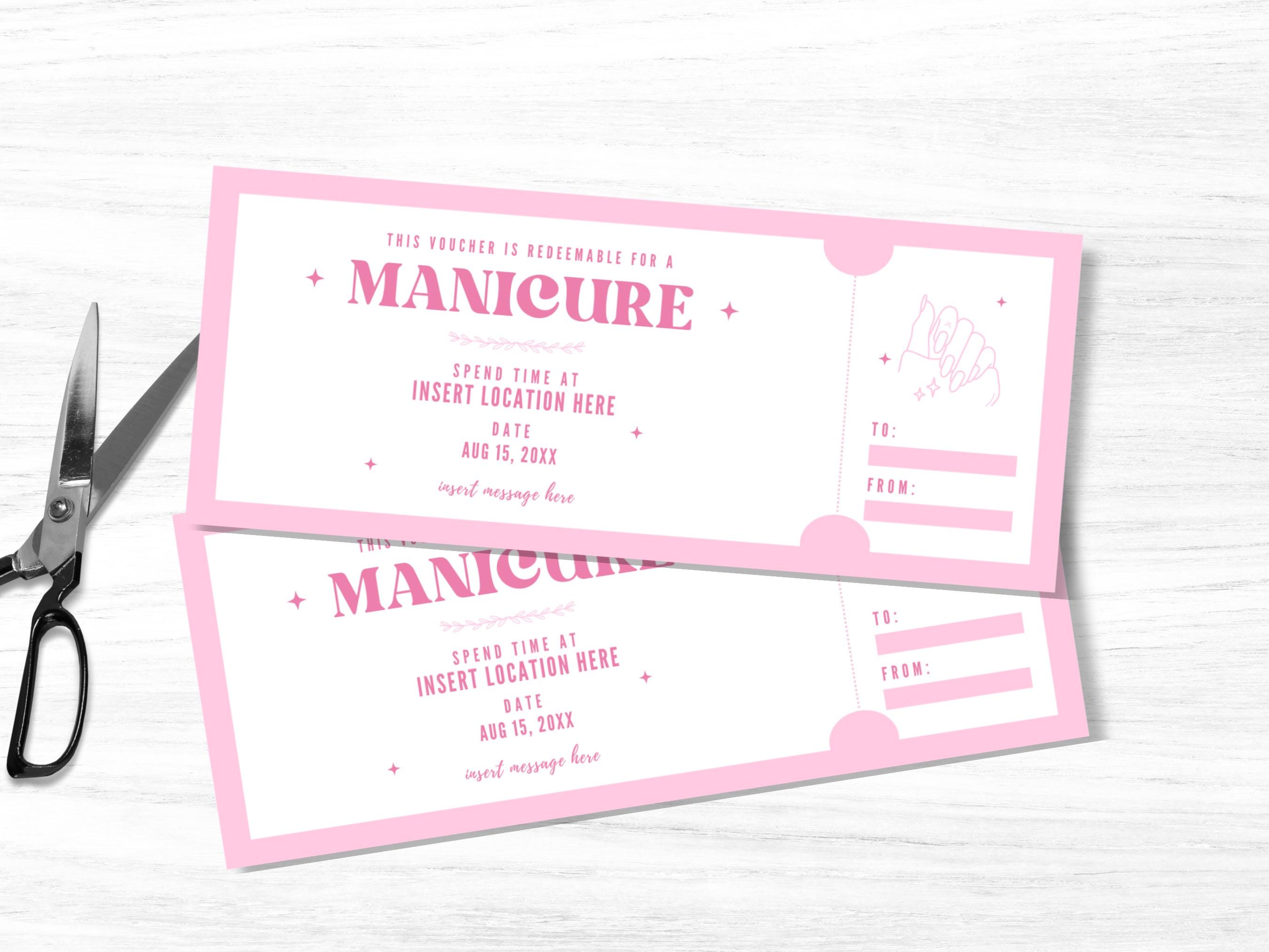 Editable Manicure Coupon Template, Custom Mani Ticket Gift Certificate ...