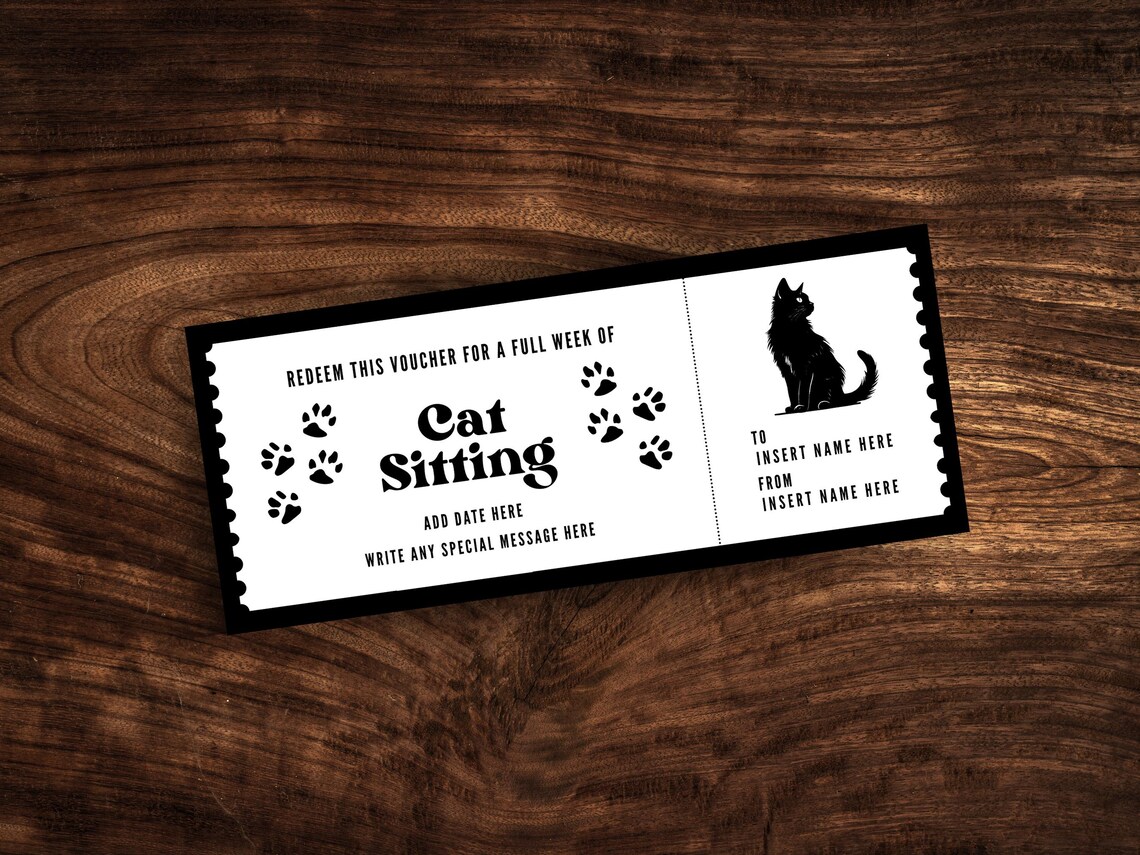 Editable Cat Sitting Coupon Template, Custom Cat Watching Ticket ...