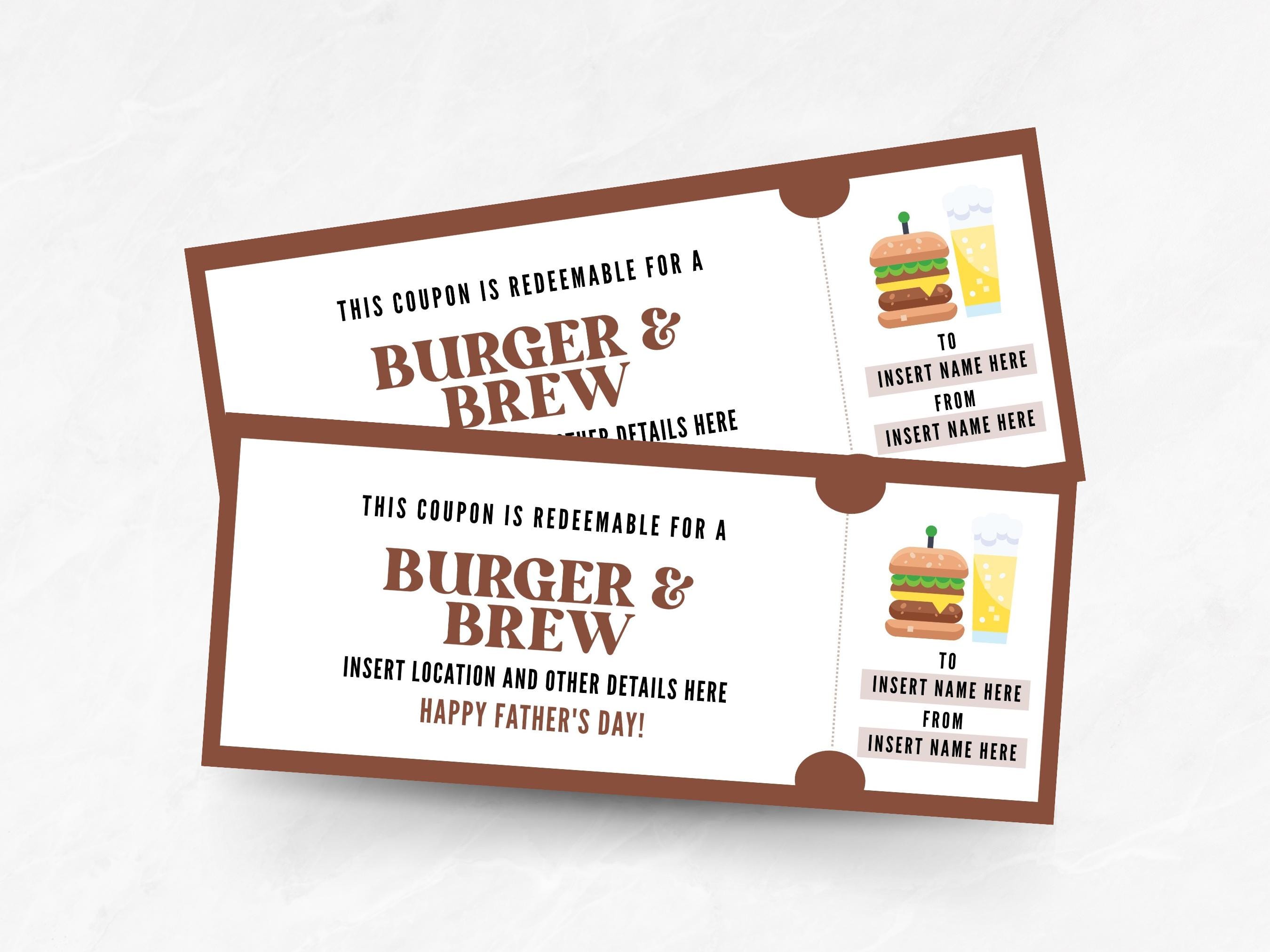 Printable Burger & Brew Coupon Template, Editable Burger and Beer ...