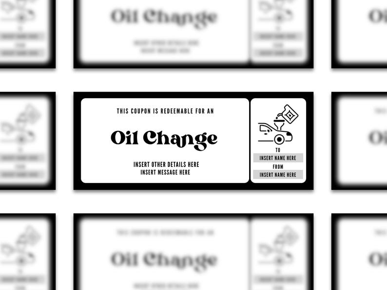 Editable Oil Change Coupon Template, Custom Car Oil Change Ticket ...