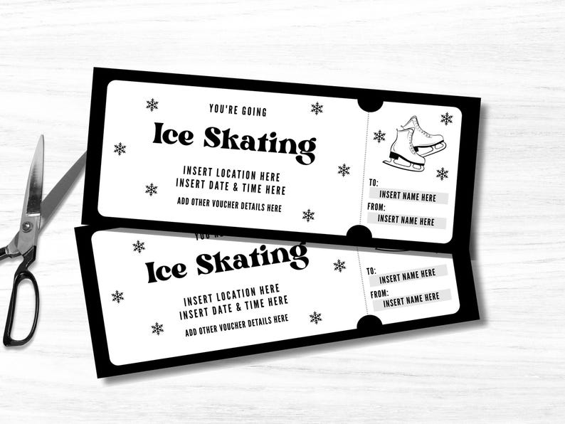 Editable Ice Skating Ticket Template, Custom Winter Ice Skating Coupon ...