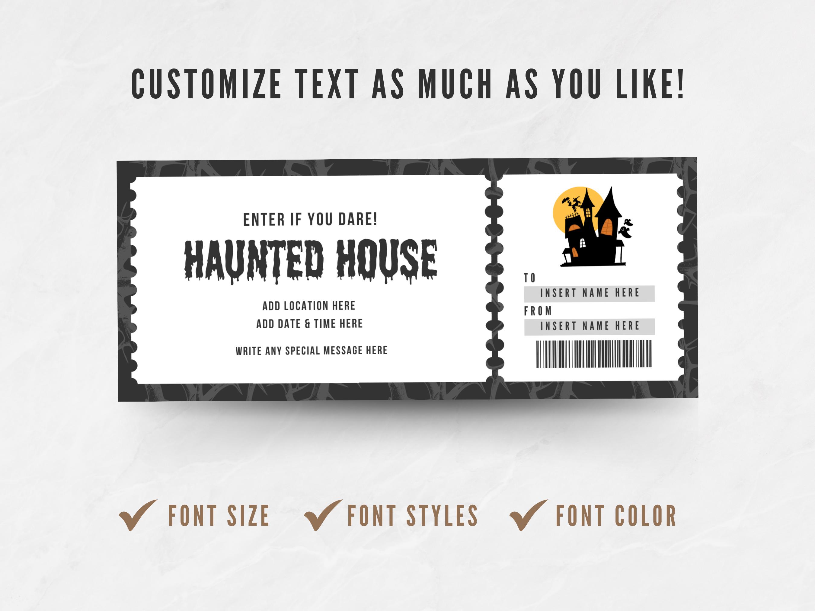 Editable Haunted House Coupon, Custom Haunted House Ticket Template ...