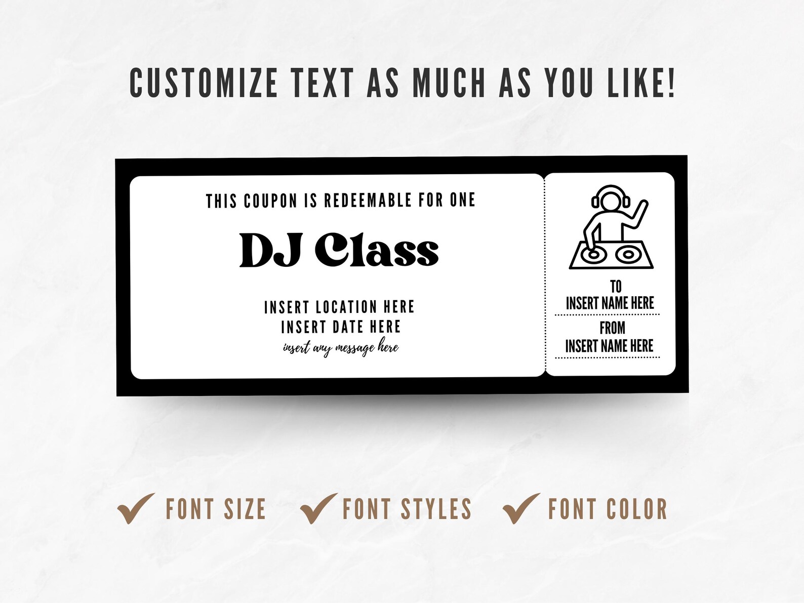 Editable DJ Class Coupon, Custom DJ Lesson Ticket Template, Printable ...