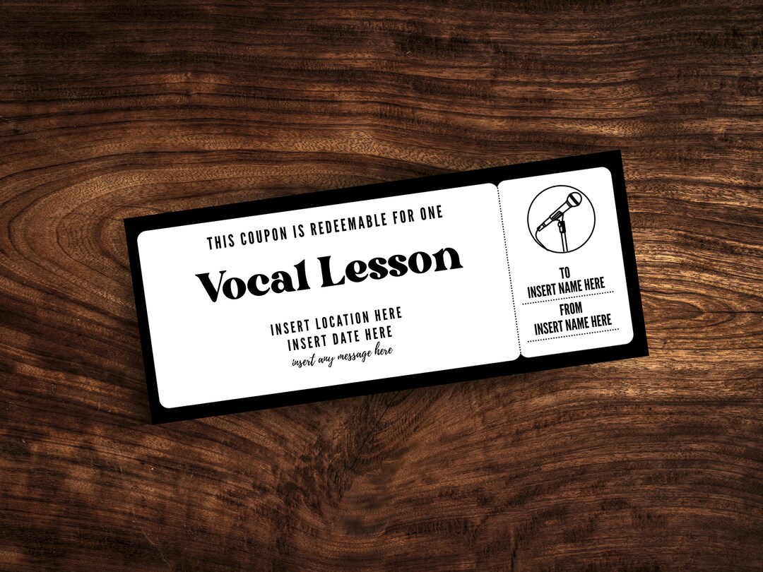 Editable Vocal Lesson Coupon, Custom Singing Class Ticket Template ...