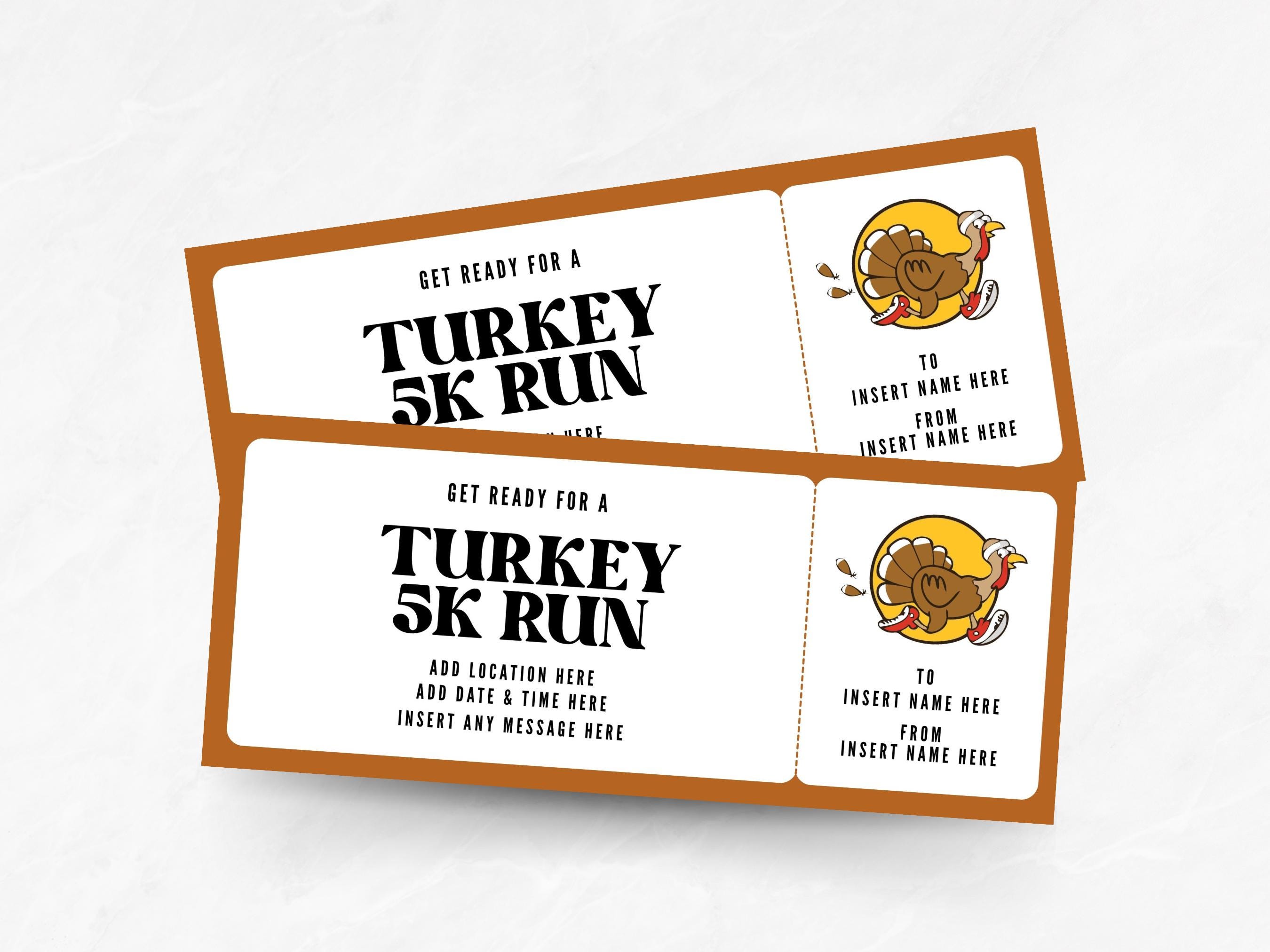 Editable Turkey 5k Run Ticket Template, Custom Thanksgiving 5k Race ...