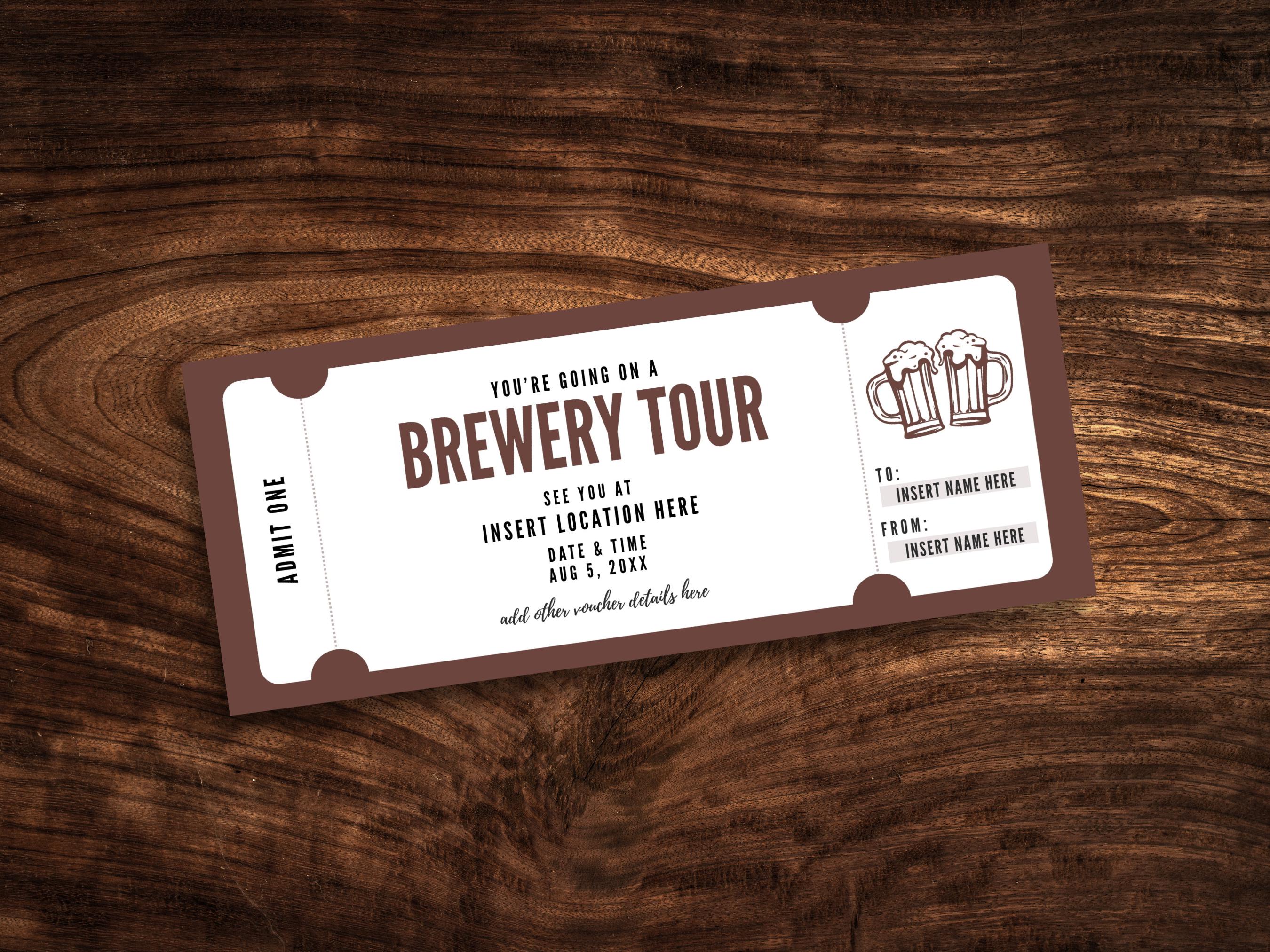 Printable Brewery Tour Coupon Template, Editable Brewery Ticket ...