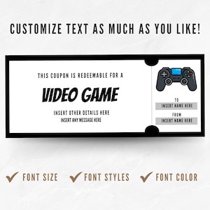 Custom Video Game Coupon Template, Editable Gamer Gift Certificate ...