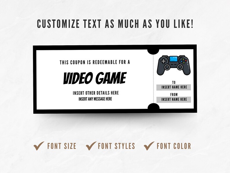 Custom Video Game Coupon Template, Editable Gamer Gift Certificate ...