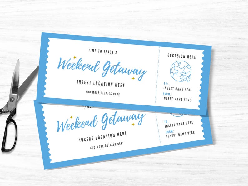 Editable Weekend Getaway Coupon Template, Custom Surprise Hotel ...