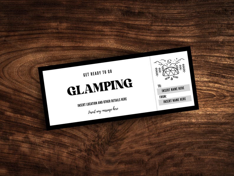 Editable Glamping Trip Coupon, Custom Glamping Invitation, Digital ...